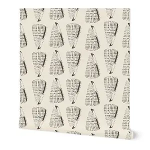 Spoonflower Spotty Cone Shells Lola Bone White Army Green 100% Natural Sisal Grasscloth Wallcovering - Green,gray