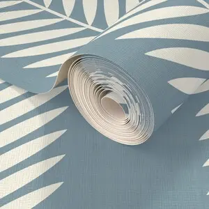 Spoonflower Laurel Leaf 7c98ab And White Dove 100% Natural Sisal Grasscloth Wallcovering - Blue,white