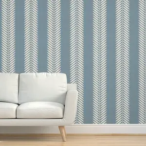 Spoonflower Laurel Leaf 7c98ab And White Dove 100% Natural Sisal Grasscloth Wallcovering - Blue,white