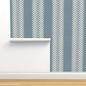 Spoonflower Laurel Leaf 7c98ab And White Dove 100% Natural Sisal Grasscloth Wallcovering - Blue,white