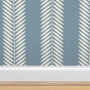 Spoonflower Laurel Leaf 7c98ab And White Dove 100% Natural Sisal Grasscloth Wallcovering - Blue,white