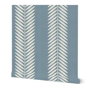 Spoonflower Laurel Leaf 7c98ab And White Dove 100% Natural Sisal Grasscloth Wallcovering - Blue,white