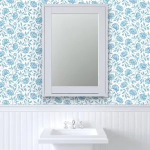 Spoonflower Romantic Floral X Sky Blue Trailing Soft Custom Pre-pasted Wallpaper
