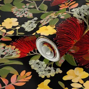 Spoonflower Floral Botanical Jungle Tropical Hawaiian Custom Pre-pasted Wallpaper - Black