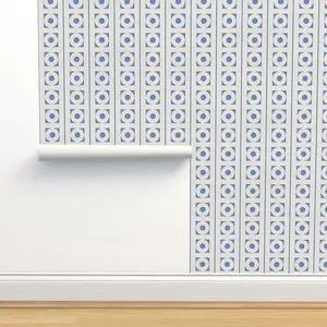 Spoonflower Blue Circle Trim 100% Natural Sisal Grasscloth Wallcovering