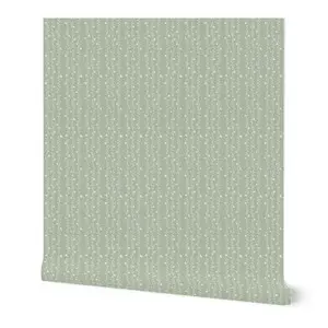 Spoonflower Floral Stripe Sage 100% Natural Sisal Grasscloth Wallcovering - Green,gray,mint