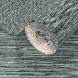 Spoonflower Grasscloth Seafoa Charcoal 100% Natural Sisal Grasscloth Wallcovering - Blue,gray