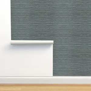 Spoonflower Grasscloth Seafoa Charcoal 100% Natural Sisal Grasscloth Wallcovering - Blue,gray