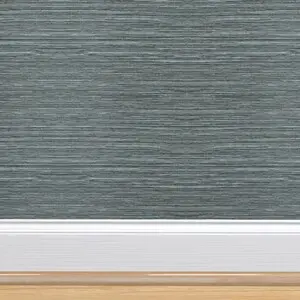 Spoonflower Grasscloth Seafoa Charcoal 100% Natural Sisal Grasscloth Wallcovering - Blue,gray