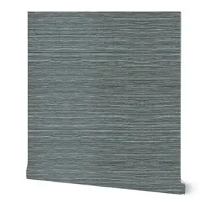 Spoonflower Grasscloth Seafoa Charcoal 100% Natural Sisal Grasscloth Wallcovering - Blue,gray