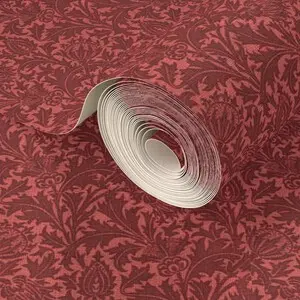 Spoonflower William Morris Red Brocade Victorian Edwardian 100% Natural Sisal Grasscloth Wallcovering - Red,brown