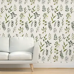 Spoonflower Greenery 100% Natural Sisal Grasscloth Wallcovering - Gray,green