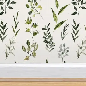 Spoonflower Greenery 100% Natural Sisal Grasscloth Wallcovering - Gray,green