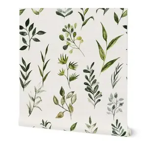 Spoonflower Greenery 100% Natural Sisal Grasscloth Wallcovering - Gray,green