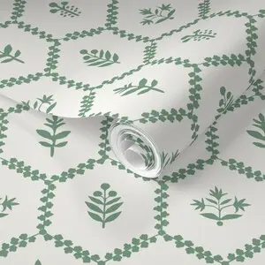 Spoonflower Farmhouse Chic Botanical Clover Leaves Vine Custom Pre-pasted Wallpaper - Green