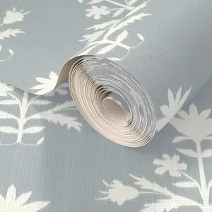 Spoonflower Tulip Indienne Quiet Blue And White 100% Natural Sisal Grasscloth Wallcovering - Blue,white
