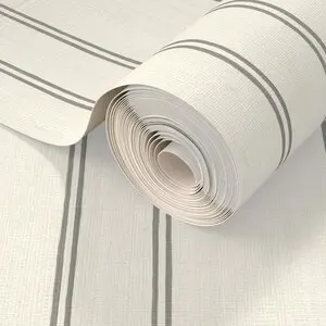 Spoonflower Watercolor Double Stripe Black On Cream 100% Natural Sisal Grasscloth Wallcovering - White,gray