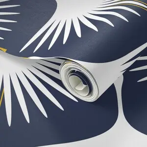 Spoonflower Art Deco Swans Epic Custom Pre-pasted Wallpaper - Navy