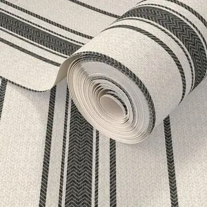 Spoonflower Grain Sack Stripe 2 In Ebony 100% Natural Sisal Grasscloth Wallcovering Gray
