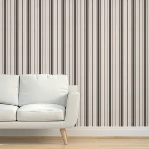 Spoonflower Grain Sack Stripe 2 In Ebony 100% Natural Sisal Grasscloth Wallcovering - Gray