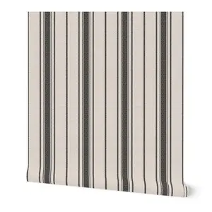 Spoonflower Grain Sack Stripe 2 In Ebony 100% Natural Sisal Grasscloth Wallcovering - Gray