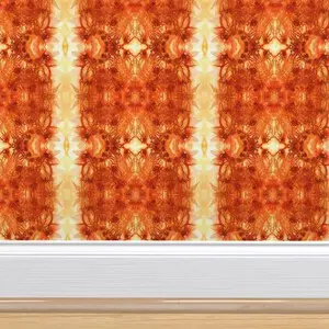 Spoonflower Roadside Weeds & Flowers 100% Natural Sisal Grasscloth Wallcovering - Orange,beige