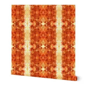 Spoonflower Roadside Weeds & Flowers 100% Natural Sisal Grasscloth Wallcovering - Orange,beige