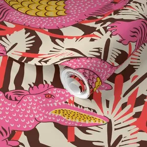 Spoonflower Bright Animal Colorful Jungle Tropical Custom Pre-pasted Wallpaper - Green