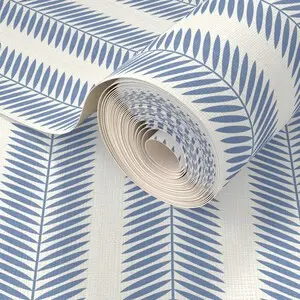 Spoonflower Laurel Leaf Amy Blue And White 100% Natural Sisal Grasscloth Wallcovering - Gray,blue