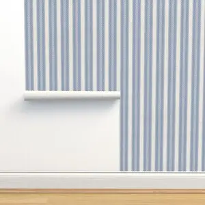 Spoonflower Laurel Leaf Amy Blue And White 100% Natural Sisal Grasscloth Wallcovering - Gray,blue