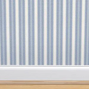 Spoonflower Laurel Leaf Amy Blue And White 100% Natural Sisal Grasscloth Wallcovering - Gray,blue