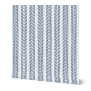 Spoonflower Laurel Leaf Amy Blue And White 100% Natural Sisal Grasscloth Wallcovering - Gray,blue