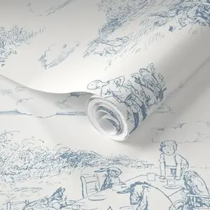 Spoonflower Toile Custom Pre-pasted Wallpaper - Blue