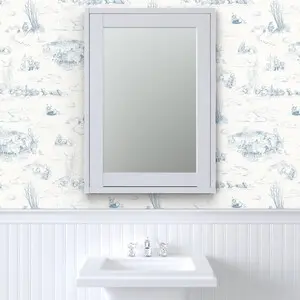 Spoonflower Toile Custom Pre-pasted Wallpaper - Blue