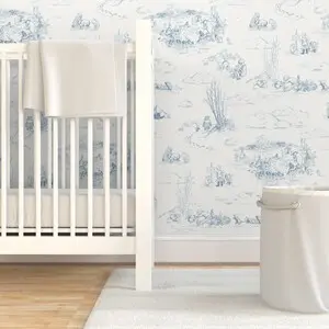 Spoonflower Toile Custom Pre-pasted Wallpaper - Blue