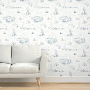 Spoonflower Toile Custom Pre-pasted Wallpaper - Blue