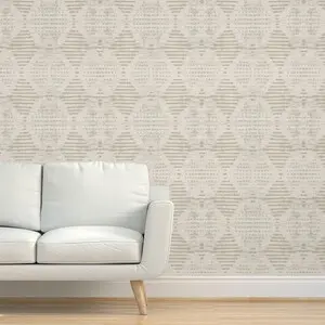 Spoonflower Kufi Square Parchment 100% Natural Sisal Grasscloth Wallcovering - Beige,gray