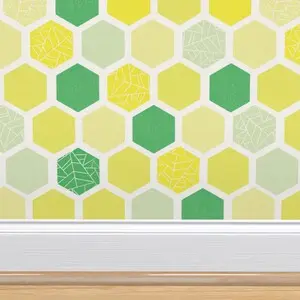 Spoonflower Mod Screen Lime And Green Hexagons 100% Natural Sisal Grasscloth Wallcovering
