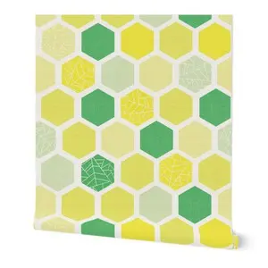 Spoonflower Mod Screen Lime And Green Hexagons 100% Natural Sisal Grasscloth Wallcovering