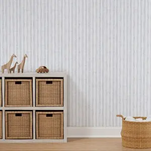 Spoonflower Faded Stripes Neutral Coastal Boho Geometric Custom Pre-pasted Wallpaper - Gray