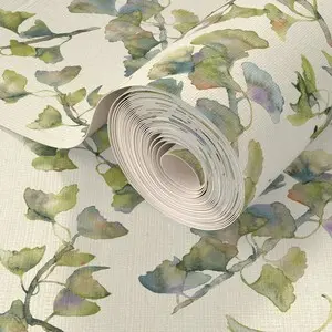 Spoonflower Ginkgo 100% Natural Sisal Grasscloth Wallcovering - Beige,green