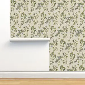 Spoonflower Ginkgo 100% Natural Sisal Grasscloth Wallcovering - Beige,green