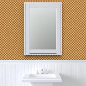 Spoonflower Vintage Retro Warm 70s Checkered Chocolate Custom Pre-pasted Wallpaper - Brown
