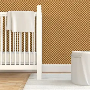 Spoonflower Vintage Retro Warm 70s Checkered Chocolate Custom Pre-pasted Wallpaper - Brown