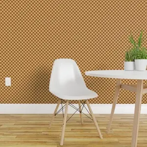 Spoonflower Vintage Retro Warm 70s Checkered Chocolate Custom Pre-pasted Wallpaper - Brown