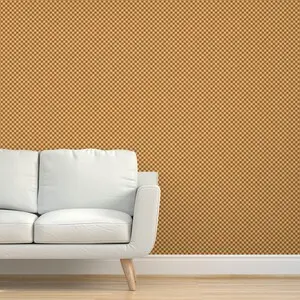 Spoonflower Vintage Retro Warm 70s Checkered Chocolate Custom Pre-pasted Wallpaper - Brown