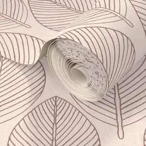 Spoonflower Tropical Veined Leaf In Neutral Taupe And Cream 100% Natural Sisal Grasscloth Wallcovering Pink,gray