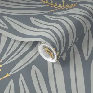 Spoonflower Leaves Floral Leaf Palm Elegant Lines Frond Custom Pre-pasted Wallpaper Gray
