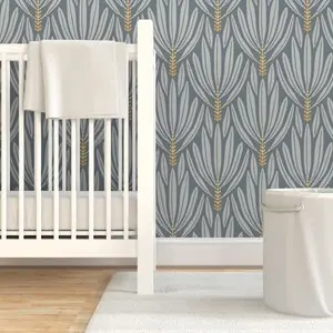 Spoonflower Leaves Floral Leaf Palm Elegant Lines Frond Custom Pre-pasted Wallpaper - Gray