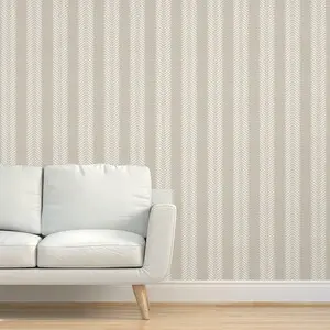 Spoonflower Laurel Leaf Putty And White 100% Natural Sisal Grasscloth Wallcovering - Gray,white